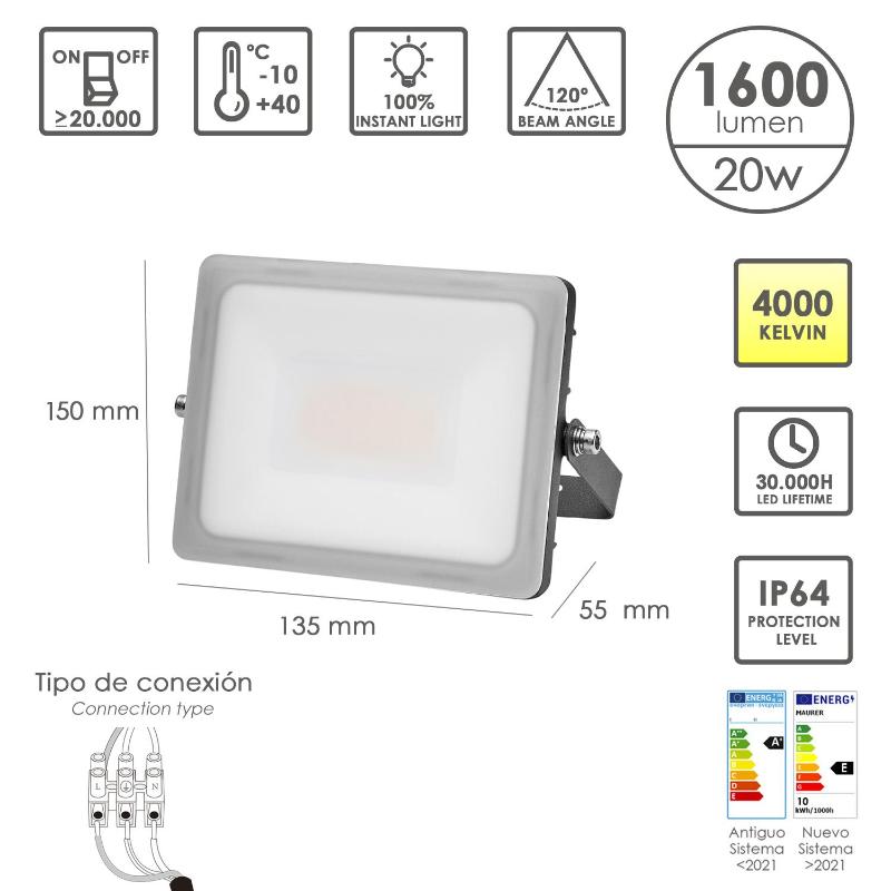foco led plano potencia 20 watt. 1600 lumenes. luz blanca 4000ºk ...